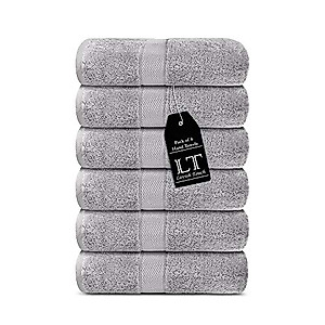 Lavish Touch Hand Towels | Soft, Highly Absorbent | Luxury, Spa Quality Hand Towels for Bathroom, Kitchen, Hotel, Gym | Aerocore100% Cotton Hand Towels600 GSM Pack of 6 | Steel