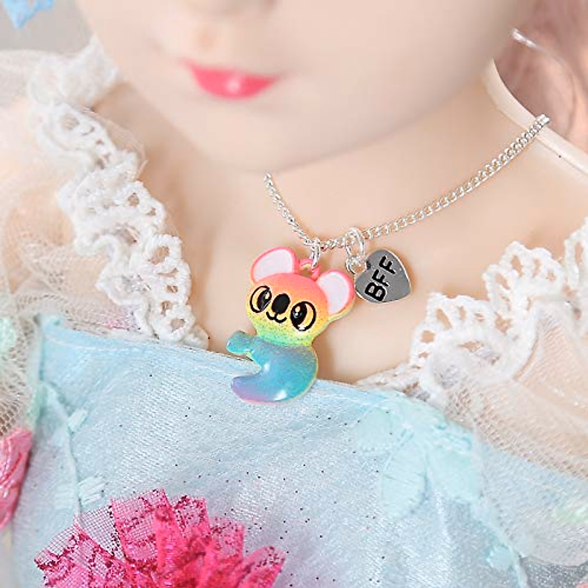 2Pcs Set Best Friends Magnetic Half Broken Heart Koala Panda Engraved BFF Pendant Necklace for Women Men Forever BFF Friendship Jewelry Lovely Animal Rainbow Necklace Birthday Gift-A koala 1