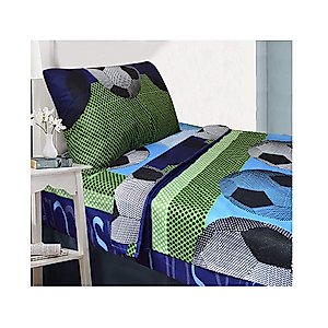All American Collection 3 Piece Twin Size Soccer Sheet Set, Matching Comforter and Curtain Available (Sheet Set ONLY)