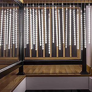 AWQ 16.9 Inch 10 Tubes Meteor Shower Lights 360LED Waterproof Falling Rain Drop Christmas Lights Plug in for Indoor & Outdoor Holiday Garden Tree Christmas Party Home Decor (White)