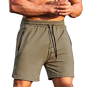 COOFANDY Mens Bodybuilding Basketball Fitness Jogging Weightlifting Training Running Workout Athletic Gym Shorts with Zipper Pocket Khaki
