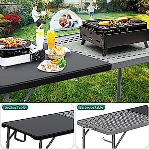 YITAHOME 6Ft Folding Grill Table, Portable 2-in-1 Design Camping Table for Grill with Mesh Desktop, Folding Table for Grill Camping Cooking BBQ Picnic, Black