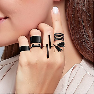 16 PCS Y2K Open Black Vintage Golden Punk Rings for Women Girls Mens Cat Snake Bat Devil Wing Dog Spider Rose Adjustable Retro Cool Ring Claw Skull Gothic Rings Jewelry