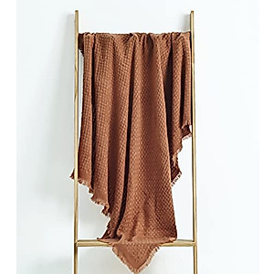 CREVENT Farmhouse Rust Knit Throw Blanket for Couch Sofa Chair Bed Home Decoration, Soft Warm Cozy Light Weight for Spring Summer Fall (50''X60'' Caramel/Rust)