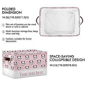 Cartoon Cute Panda Rectangular Storage Basket Storage Bin Collapsible Storage Box with Leather Handles Shelves Basket Organizer for Kitchen, Kids Room
