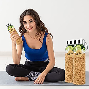 GoldArea 6 Pack Glass Water Bottles with Sleeves, 16 oz Glass Bottles with Stainless Steel Caps, Reusable Sport Water Bottles, Juice Containers with Lids for Fridge, Leakproof Bottles for Beverage