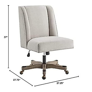 Linon Natural Linen Upholstered Swivel Wooden Base Clayton Office Chair