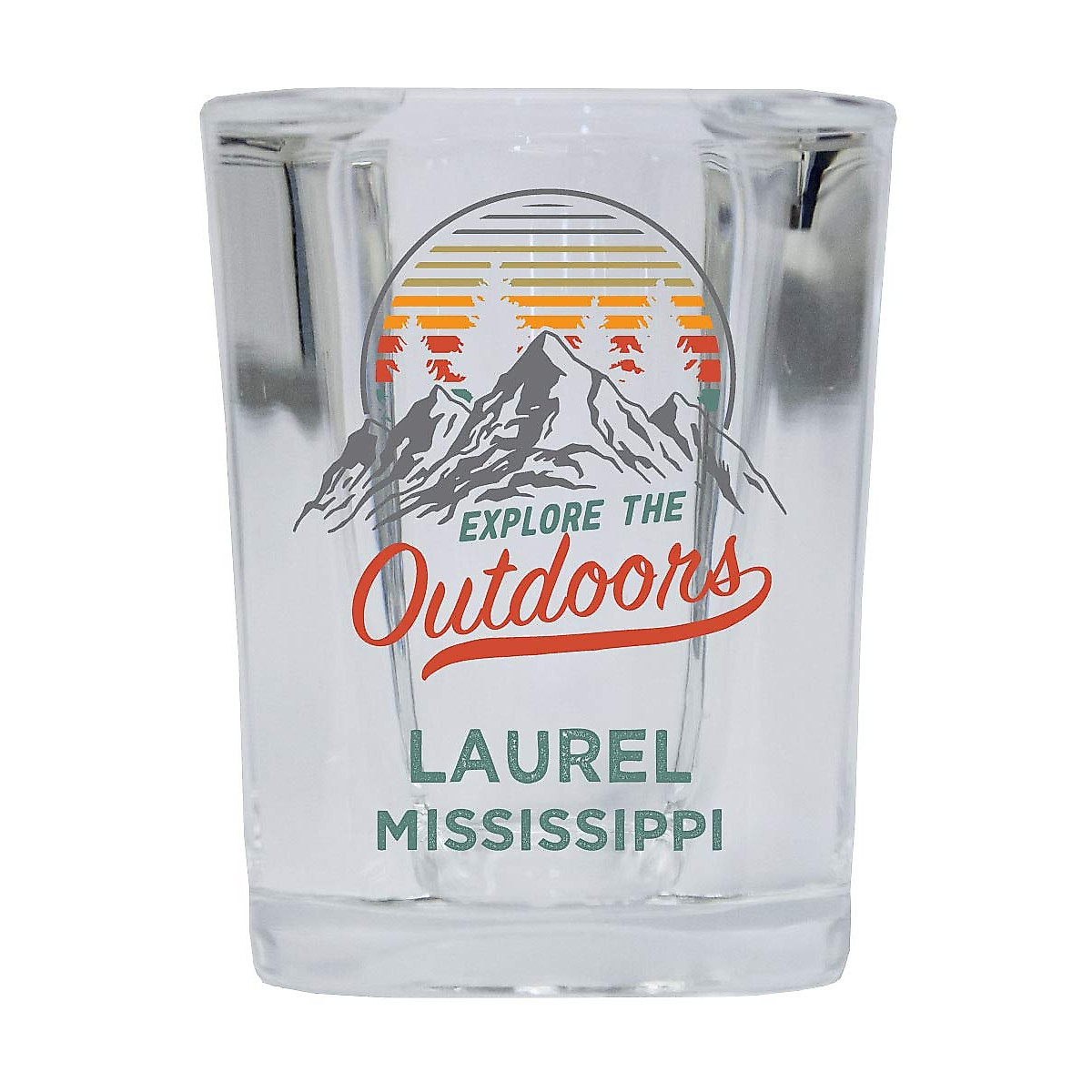 R and R Imports Laurel Mississippi Explore the Outdoors Souvenir 2 Ounce Square Base Liquor Shot Glass