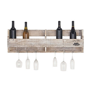 Deco 79 Wood 10 Bottle Wall Wine Rack with 6 Glass Holder Slots, 36" x 5" x 11", Brown