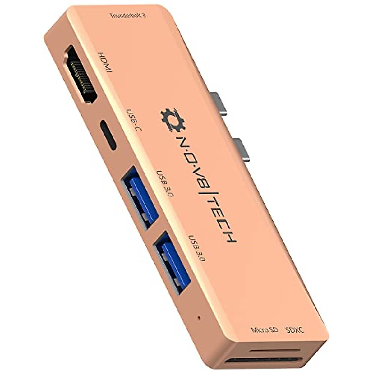 Nov8tech USB C Hub for MacBook Pro & Air M1/M2/M3 2023/2022-2016 - 7 in 2 USB C to C Adapter, Multi Port Dongle for High-Speed Data Transfer Upto 5Gbps - 4K HDMI Adapter for Laptop (Gold)