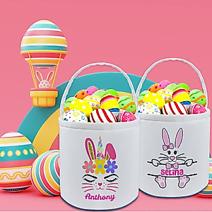 Personalized Easter Basket for Kids Boys Girls with Name Custom Buny Easter Baskets with Handle Eggs Candy Gift Bags Toy Storage Basket-Design 16