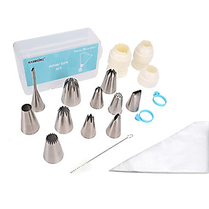 Kasmoire 11 Pcs Extra Large Piping Tip Set,Stainless Steel Cake Decorating Icing Tips Nozzles,Professional Pastry Tips for Cupcake, Cookie and Puff