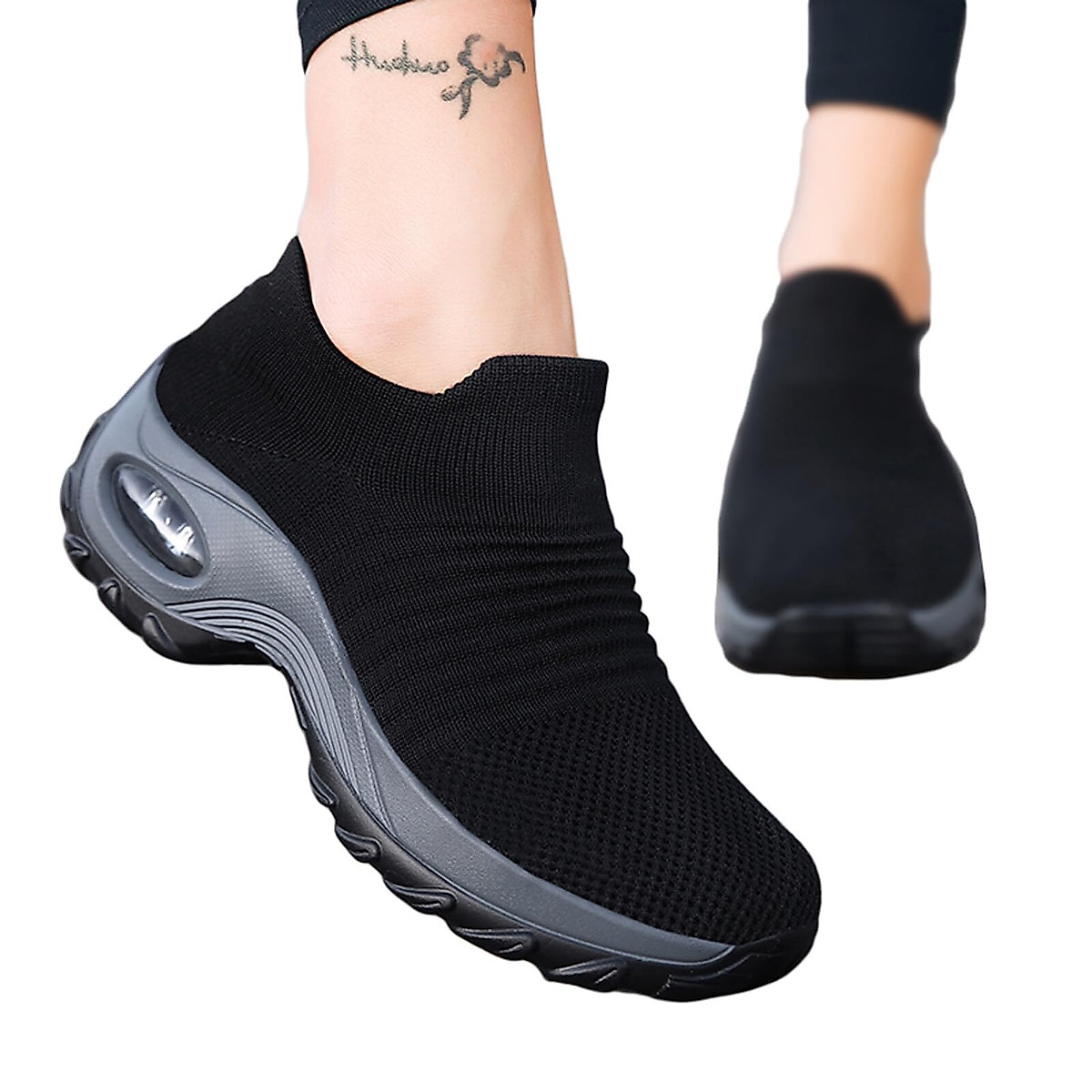 Unybwonn Womens Plantar Fasciitis Shoes, Slip-on Light Air Cushion Orthopedic Sneakers Black Gray 6