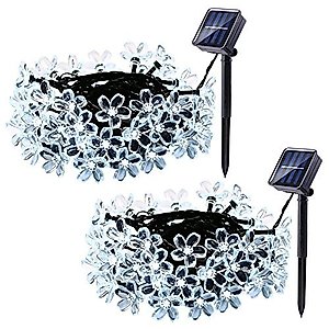Qedertek Solar Christmas String Lights, 21ft 8 modes30 led Fairy Garden Blossom LED Lights for Outdoor, Home, Lawn, Patio, Party and Holiday Decorations (2PCS, White)