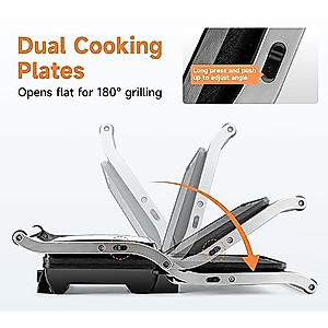 SUSTEAS 3-in-1 Electric Indoor Grill - Panini Press with Non-Stick Cooking Plates, Opens 180-Degree Gourmet Sandwich Maker, Floating Hinge Fits All Foods, Panini Press Grill with Grease Tray