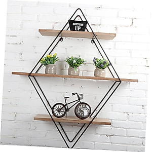 COLLBATH 1pc Three Tier Shelf Decorative Decoration Art Crafts Wall-Mounted Hanging Rack Iron Framework Rack Multi-Layer Wood Board Rack Home Decor Storage Rack