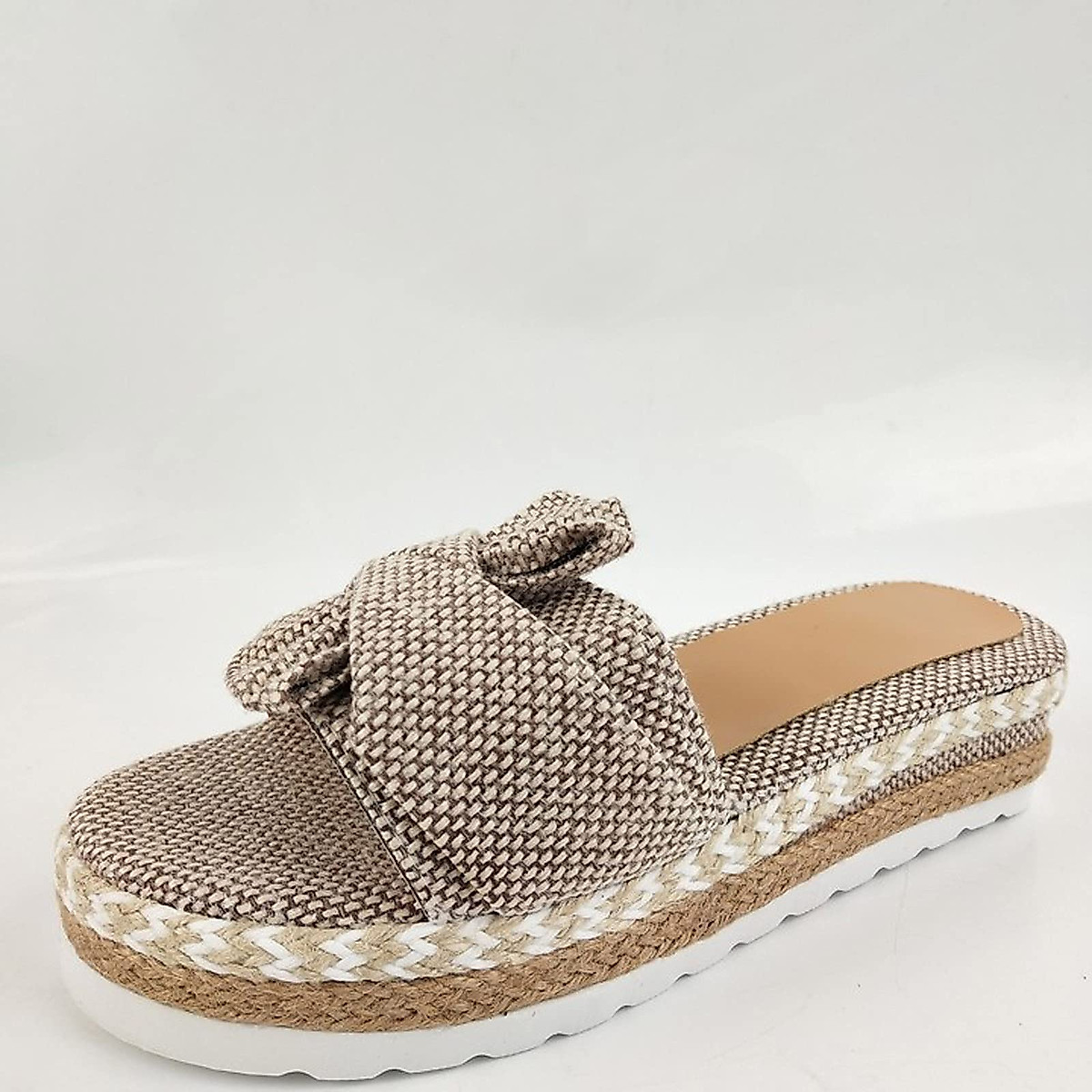 wodceeke Sandals For Women Comfort Yoga Mat Sole Wide Slippers Summer Middle Heels Open Toe Flip Flop Shoes (Khaki, 43)