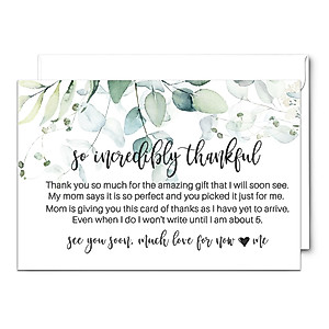 Paper Clever Party Greenery Baby Shower Thank You Cards with Envelopes - 25 Pack - 4x6 Blank Notes with Prefilled Message from Baby Girl - Rustic Eucalyptus Design Stationery Set