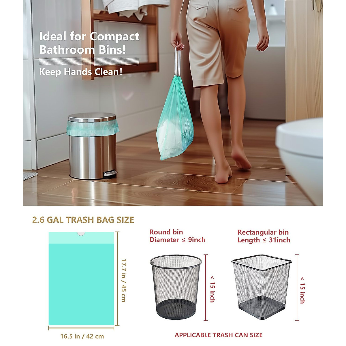 AYOTEE 3 Gallon Trash Bags with Drawstring, Biodegradable 2.6 Gallon Compostable Garbage Bags (125 Counts), Compostable Small Trash Bag,Small Garbage Bag for Bathroom，Bedroom, Kitchen