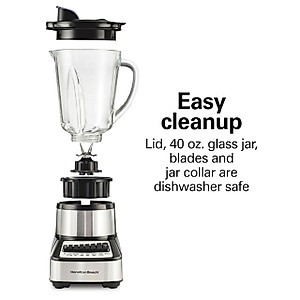 Hamilton Beach Wave Crusher Blender with 40 Oz Glass Jar and 14 Functions for Puree, Ice Crush, Shakes and Smoothies, Stainless Steel (54221)
