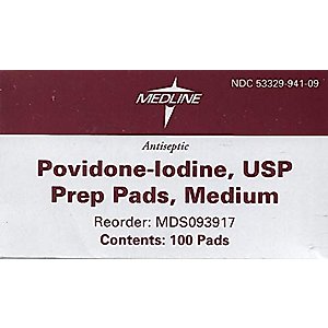 Medline Pad, Prep, Povidone/Iodine, Medium (Pack of 100)