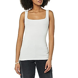 Amazon Essentials Women's Slim Fit Square Neck Tank, Pack of 2, White, Small