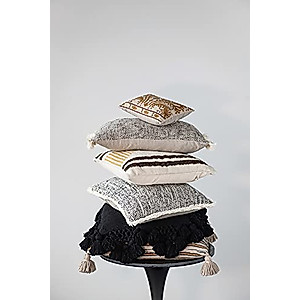 Creative Co-Op 18" Square Cotton Slub Crochet & Tassel, Fringe Detailing Pillow, Black