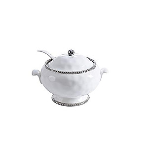 Pampa Bay Porcelain Soup Tureen and Ladle (White and Silver)