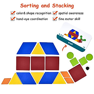 LiKee Wooden Pattern Blocks (37 Blocks& 50 Cards) (Third Edition)