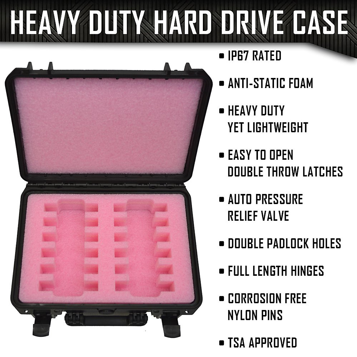 MyCaseBuilder Doro Cases Heavy Duty Hard Drive Storage Case – Protector Travel Carrying Case - Foam Insert Fits 12 x 3.5-Inch PATA/SATA Hard Drives