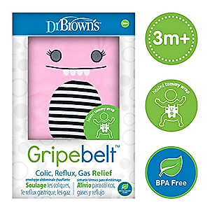 Dr. Brown’s Gripebelt for Colic Relief, Heated Tummy Wrap, Baby Swaddling Belt for Gas Relief, Natural Relief for Upset Stomach in Babies and Toddlers, Pink Monster, 3m+