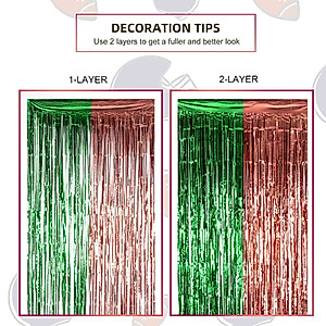 LOLStar 3 Pack Superbowl Photo Booth Prop, Football Party Decorations, 3.3x6.6 ft Dark Green and Brown Foil Fringe Curtain Photo Backdrop for Super Bowl Sunday Party, Football Themed Party Decoration