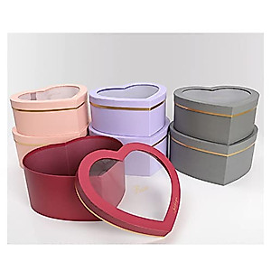 DWIPER Pink Heart Shaped Gift Boxes for Flowers Packaging with Clear Lid for Christmas, Hanukkah, Graduations, Weddings, Birthdays, Groom Gifts, Engagement Wrap Flowers, Candy and Gifts Set of 2(M/L)