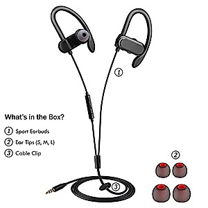 Sport Earbuds Running Headphones with Microphone, Wired in Ear Buds with Wrap Around Over Ear Hook for Jogging Workout Gym, Compatible with Cellphones, Laptop PC & Old iPhone, Friendly to Small Ear