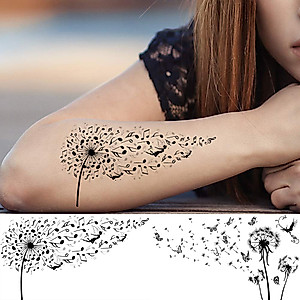 EGMBGM 13 Sheets Beautiful Dandelion Temporary Tattoos For Women Realistic Flying Dandelion Birds Butterfly Fake Tattoos Flowers For Girls Kids Hand Wrist Neck Decoration Temp Tatoos Temporary Sticker
