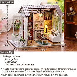 TuKIIE DIY Miniature Dollhouse Kit, 1:24 Scale Wooden Mini Doll House Accessories with Furniture for Kids Teens Adults(Happy Times)