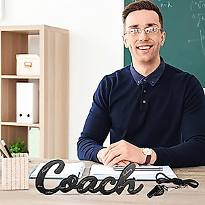 Yalikop 3 Pieces Coach Gifts, Coach Wood Sign, Coach Pen, Whistles with Lanyard, Coach Whistle, Wooden Letters Sign for Christmas Gift Men Women Referees Sports Coach Home Office Sports Decorations (Black Sign)