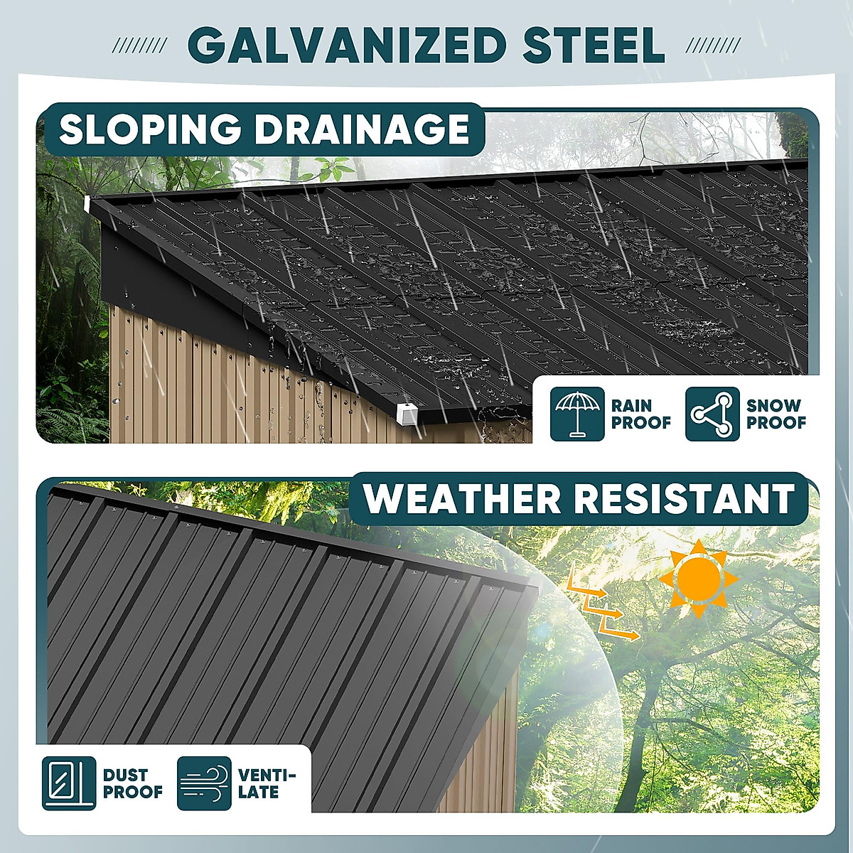 Devoko 6 x 8 FT Outdoor Storage Shed, Metal Garden Tool Sheds & Outdoor Storage House with Sloped Roof for Patio Lawn Backyard (Brown)