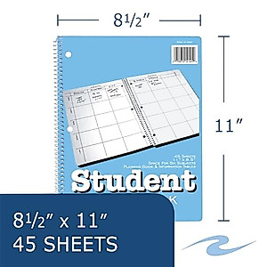 Roaring Spring Student Plan Book, 40-Weeks: Six-Subject Day, Blue/White Cover, (100) 11 x 8.5 Sheets