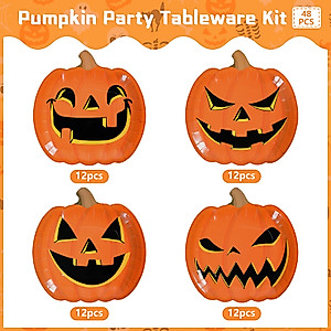 XIENBLOC 48Pcs Halloween Party Plates Halloween Party Supplies Paper Pumpkin Shape Dinner Plates Disposable Halloween Birthday Party Supplies for Kids