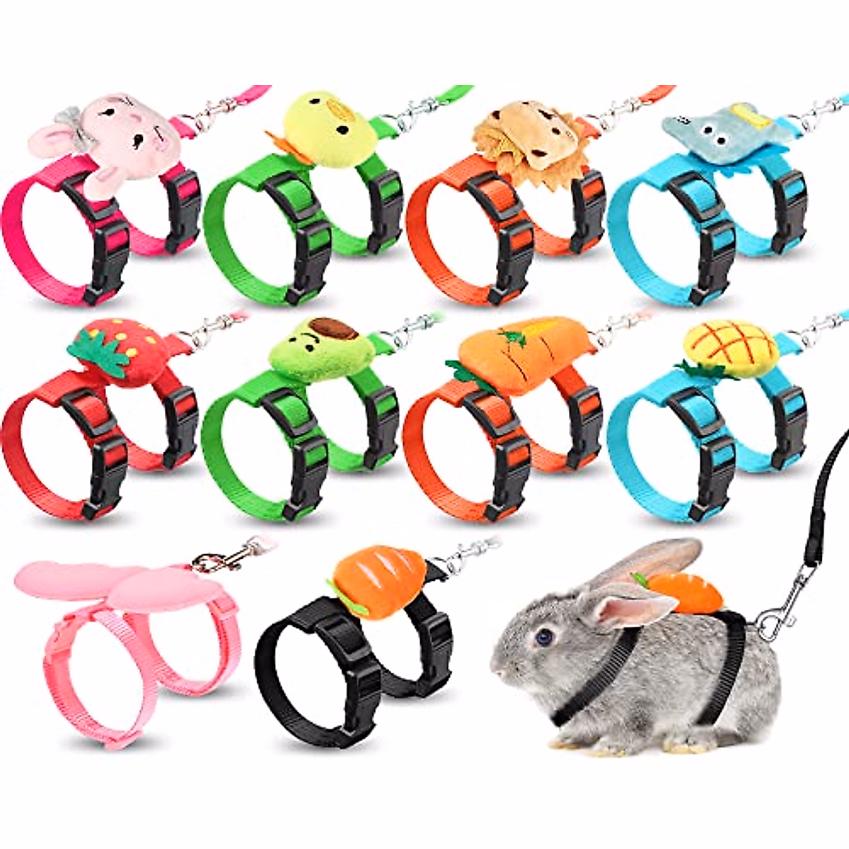 10 Pcs Bunny Rabbit Harness and Leash Adjustable Bunny Harness Set Cute Vest Harness Leash Bunny Harness Rabbit Leash Bunny Supplies for Guinea Pig Ferret Puppy Kitten Small Animals