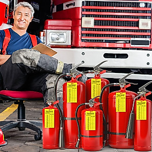 101 Pieces Monthly Fire Extinguisher Inspection Tags 2023 Maintenance Tags and Plastic Tamper Seals Numbered Security Tags with Handheld Hole Puncher (Red, Yellow, 4.33 x 2.13 Inch)