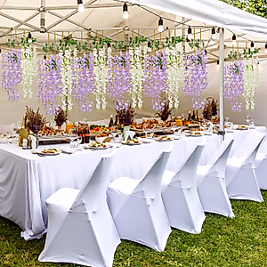 Artificial Wisteria Hanging Flowers 3.6 ft Artificial Fake Wisteria Vine Rattan Hanging Garland Silk Flowers String for Wall Home Wedding Party Greenery Decorations (Purple, White,24 Pcs)