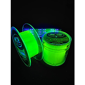 K9 Hi-Vis Fluoro Fishing Line — Ultra Low-Memory, Abrasion Resistant, Long-Casting — Glow Under Black Light, Chartreuse — Virtually Invisible Underwater — Great for Spinning Reels — 550 Yards, 6lb