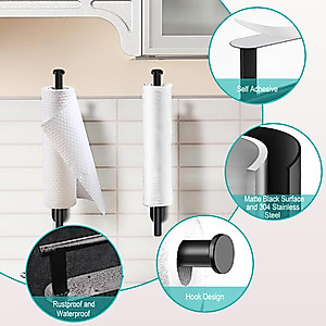 MGahyi Paper Towel Holder Wall Mount, Self Adhesive Or Drilling Under Cabinet Kitchen, 13.2 inch Stainless Steel Paper Towel Roll Rack, Towel Roll Hanger for Bathroom(Rectangle-Black)