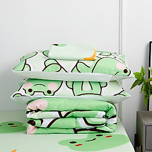 MUSOLEI 7 Piece Frog Comforter Set Frog Bedding for Kids Boys and Girls Frog sheets set Frog Bedding set Twin Size Bedding Sets for All Season (1 Comforter, 1 Flat Sheet, 1 Fitted Sheet, 4 Pillowcase)