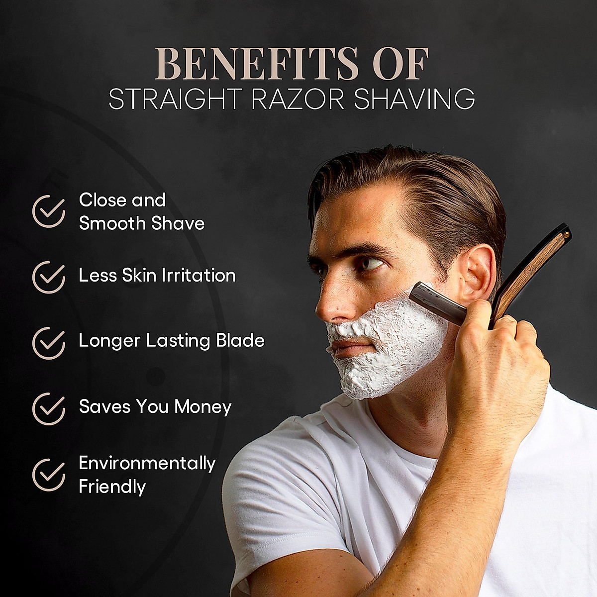 Damascus Straight Razor Kit - Shave Ready Straight Razor, Damascus Steel Straight Edge Razor, Walnut + Steel Straight Razor For Men, Brush, Strop, Soap, Complete Straight Razor Shaving Kit, Great Gift