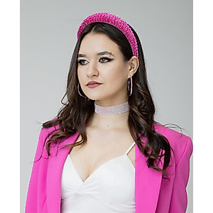 Wecoe Rhinestone Headband Women Rose Red Headband Fashion Padded Headband Fancy Bling Diamond Sparkle Crystal Beaded Headband Cute Hair Band Holiday Hair Accessories For Women Girls Sweetest Day Gifts