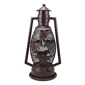 Ebros 15" Tall Old Fashioned Rustic Country Western Electric Metal Lantern Nightstand Lamp Light Or Wall Shadow Caster for Home Patio Poolside Garden Decorative (Cowboy Riding Horse)