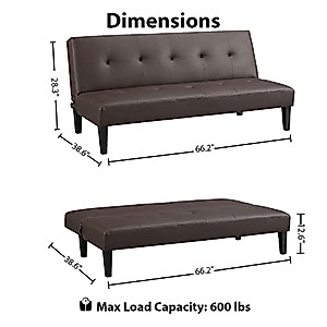 Naomi Home Button Tufted Futon Sofa Bed Pull Out Sofa Bed Couch Convertible with Wooden Legs, Folding, Reclining Small Couch Bed, Futon Bed for Living Room, Espresso, 53965AM